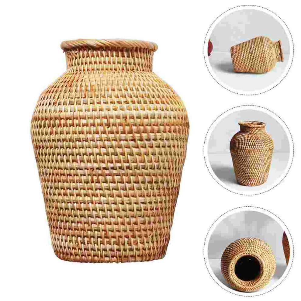 Vase de fleurs séchées en rotin tissé • Le palais du rotin