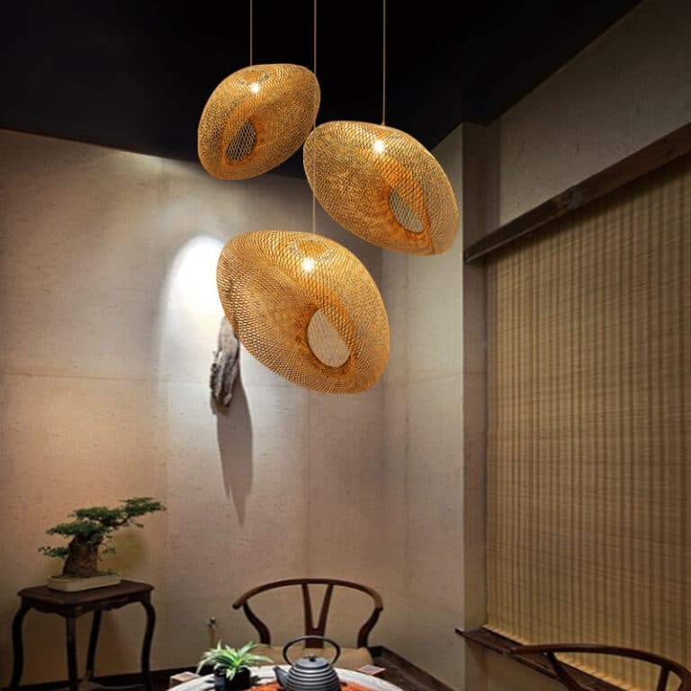 Lampe suspendue rustique en rotin forme arrondie design • Le palais du ...